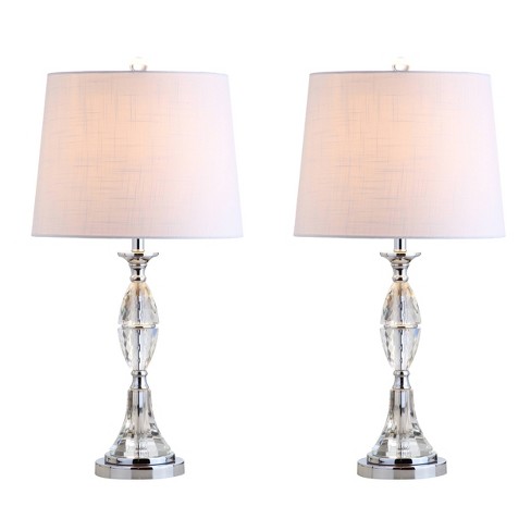 25.5" Reid Crystal Table Lamp Pair: Fluted Base, Drum Shade, Led Bulb ...