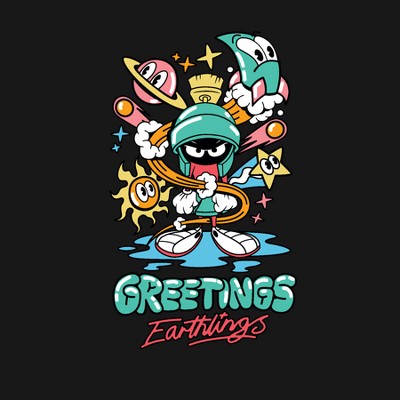 Looney Tunes Marvin The Martian "hello Earthlings" Youth Black Crew ...