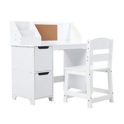 Study Desk And Chair Set With Bookshelf, Bulletin Board, And Cabinets ...