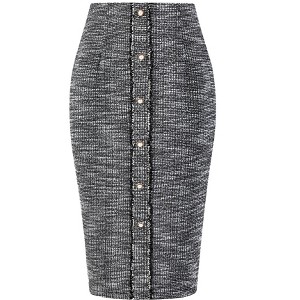 Hobemty Women's Tweed High Waisted Button Decor Knee Length Pencil ...