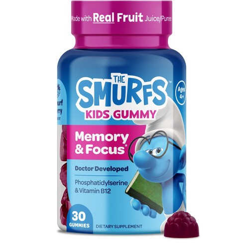 Smurfs Memory & Focus Gummies, Phosphatidylserine & Vitamin B12, Smurfs ...