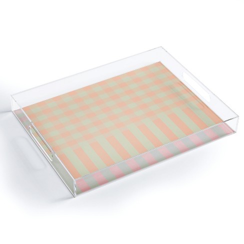 Mirimo Peach And Pistache Gingham Medium Acrylic Tray - Deny Designs ...