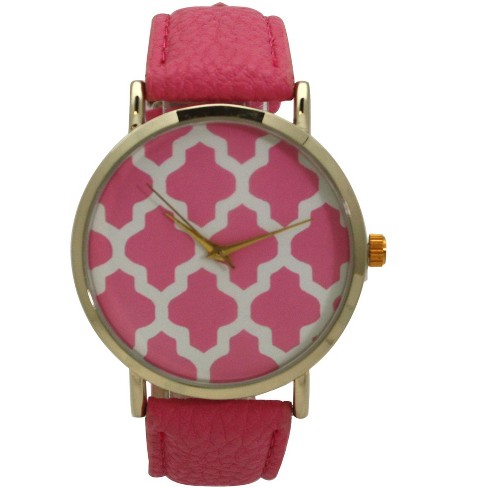 Pink Geometric Pattern Leather Strap Watch : Target
