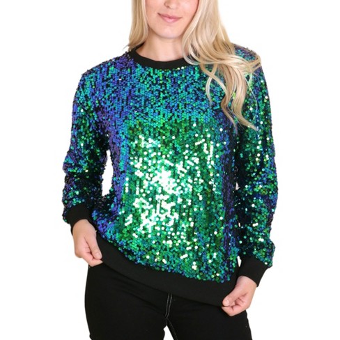 Anna-kaci Women's Sequin Long Sleeve Sparkly Pullover Sweatshirt- Large ...