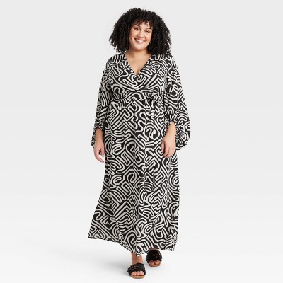 Women's Plus Size Long Sleeve Maxi Dress Black 3x - White Mark : Target