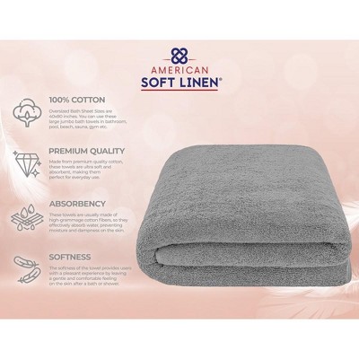 American Soft Linen 100% Cotton Oversized Bath Sheet, 40 In By 80 In ...