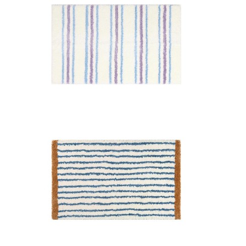 Unique Bargains 2 Pcs Striped Pattern Soft Absorbent Non-slip Bath Mats ...