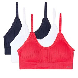 Memoi 3 Pack Women's Seamless Ribbed Ruffle-Trim Tag-Free Padded Bras ...