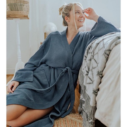 Cariloha Luxury Waffle Knit Bath Robe Viscose From Bamboo S/m Marine ...