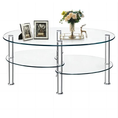 Skonyon Oval Dining Table Glass Coffee Table With Storage Side Shelf ...