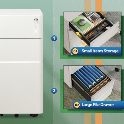 File Cabinet, 3-Drawer Vertical Filing Cabinet, Slim Space-Saving ...