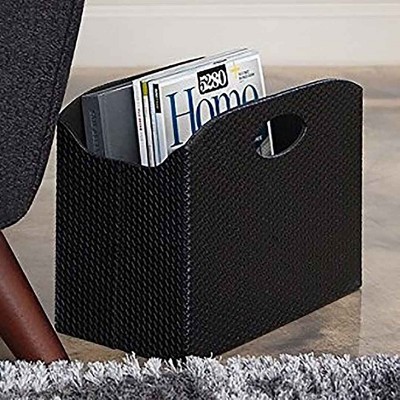 Blu Monaco Black Magazine Holder - Woven Leather Magazine Basket with ...