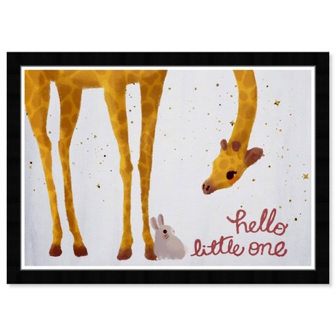 21"x15" Hello Little One Giraffe Bunny Animals Framed Art Print ...