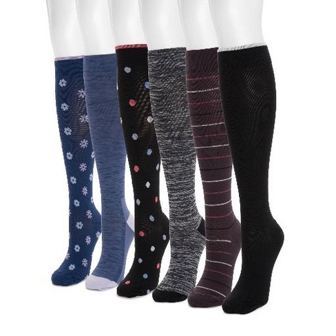Women's 6 Pack Nylon Compression Knee-high Socks : Target