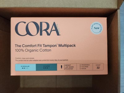 Cora Organic Cotton Tampons Mix Pack - Regular/super Absorbency - 32ct ...