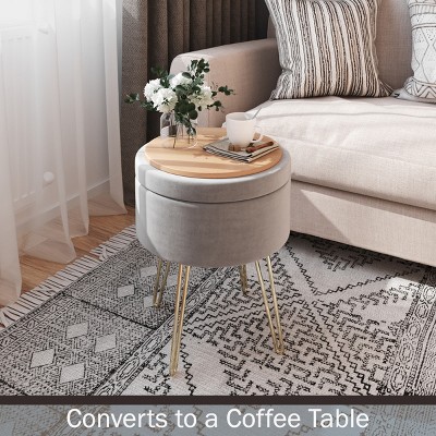 16" Round Upholstered Ottoman With Hairpin Metal Legs Plum/gold ...