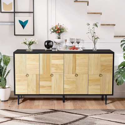 4-Door Cabinet With Carved Effect Decoration Doors, Easy Assembly ...