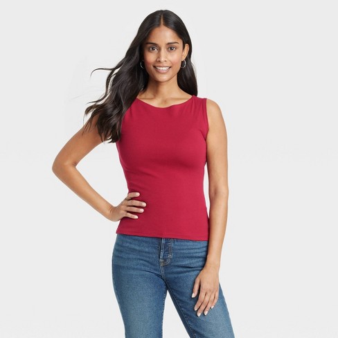 Women's Fitted Tank Top - Universal Thread™ Dark Red M : Target