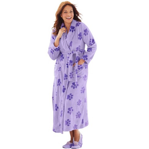 Dreams & Co. Women's Plus Size Plush Wrap Robe - 22/24, Soft Iris Paws ...