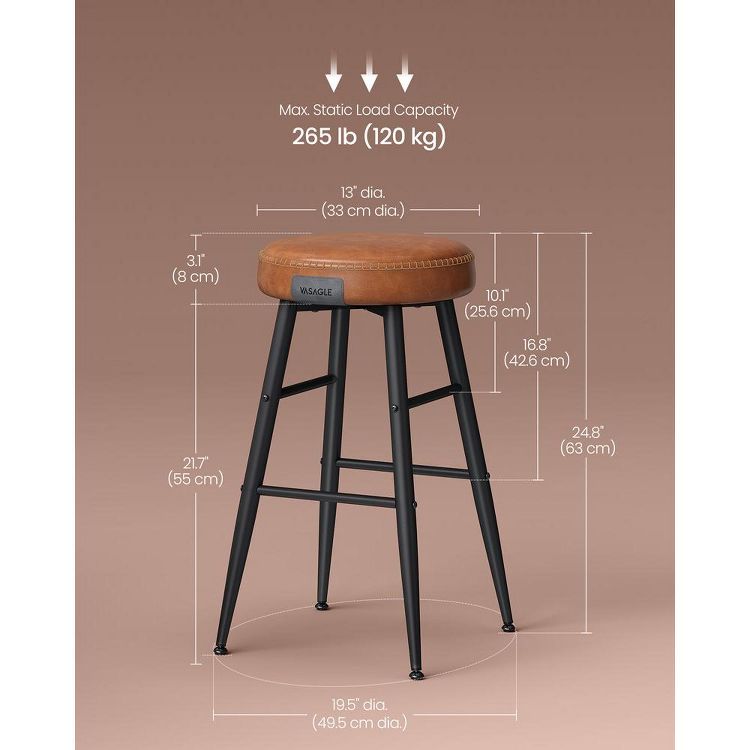 VASAGLE Bar Stools Set of 2, Kitchen Counter Stools, Breakfast Stools ...