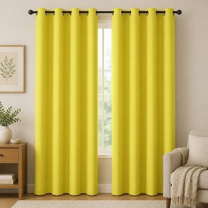 Home Mart Goods 2 Piece Solid Bright Yellow Blackout Grommet Curtain ...