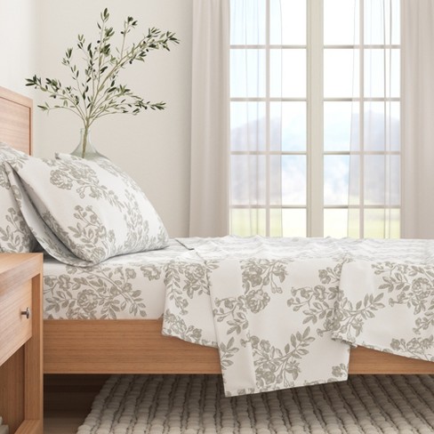 100% Cotton Printed Flannel Sheet Set - Great Bay Home (queen, Toile ...