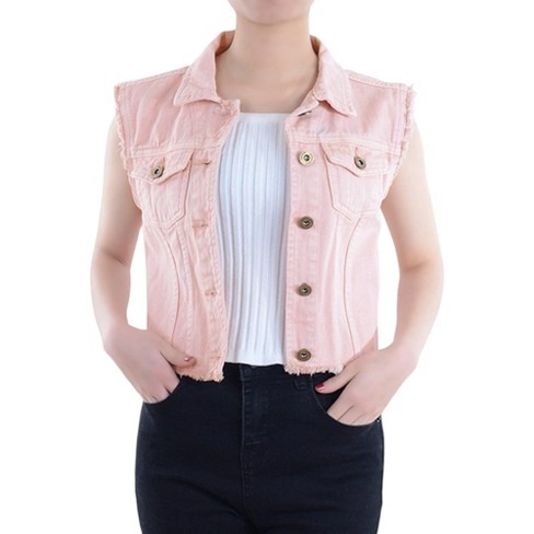 Anna-kaci Women's Distressed Denim Crop Vest- Small, Pink : Target