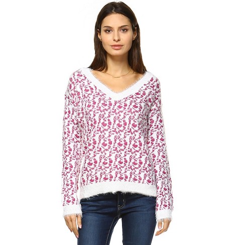 Women's Leopard Printed Sweater Pink Large - White Mark : Target