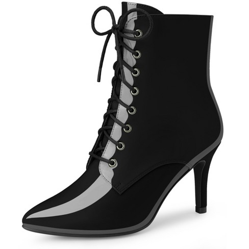 Allegra K Women's Zip-up Pointed Toe Lace Up Stiletto Heel Ankle Boots ...