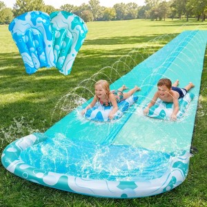 Joyfy 22.5ft Double Lawn Water Slides, Summer Water Slide with 2 ...