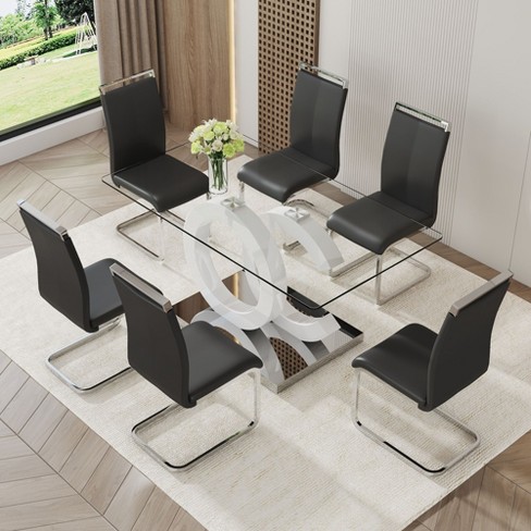 Nicbex 7 Piece Dining Table Set,tempered Glass Dining Table With Mdf Oc ...
