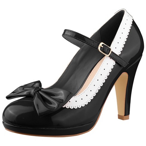 Perphy Women's Bow Platform Ankle Strap Stiletto Heels Mary Jane Pumps ...