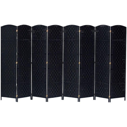 8 Panels Diamond Weave Bamboo Fiber Privacy Partition Screen Black ...