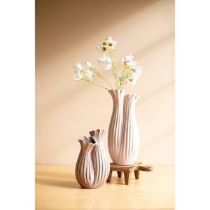 Ceramic Fluted Vase Set of 2 – Double Opening Tabletop Decor – 14.5 ...