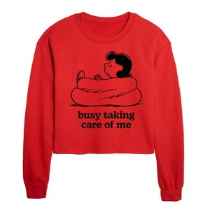 - Peanuts - Busy Taking Care Of Me Cropped Long Sleeve Crew Neck ...