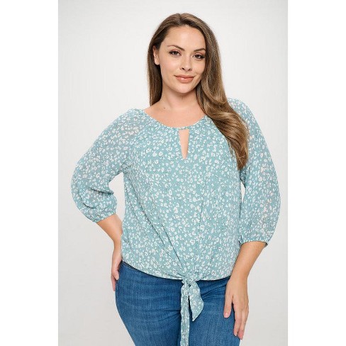 West K Women's Veronica Plus Size Tie Front Blouse - 1x - Seafoam ...