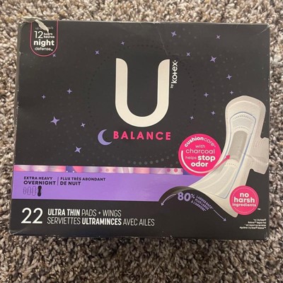U By Kotex Balance Ultra Thin Extra Heavy Overnight Pads With Wings ...