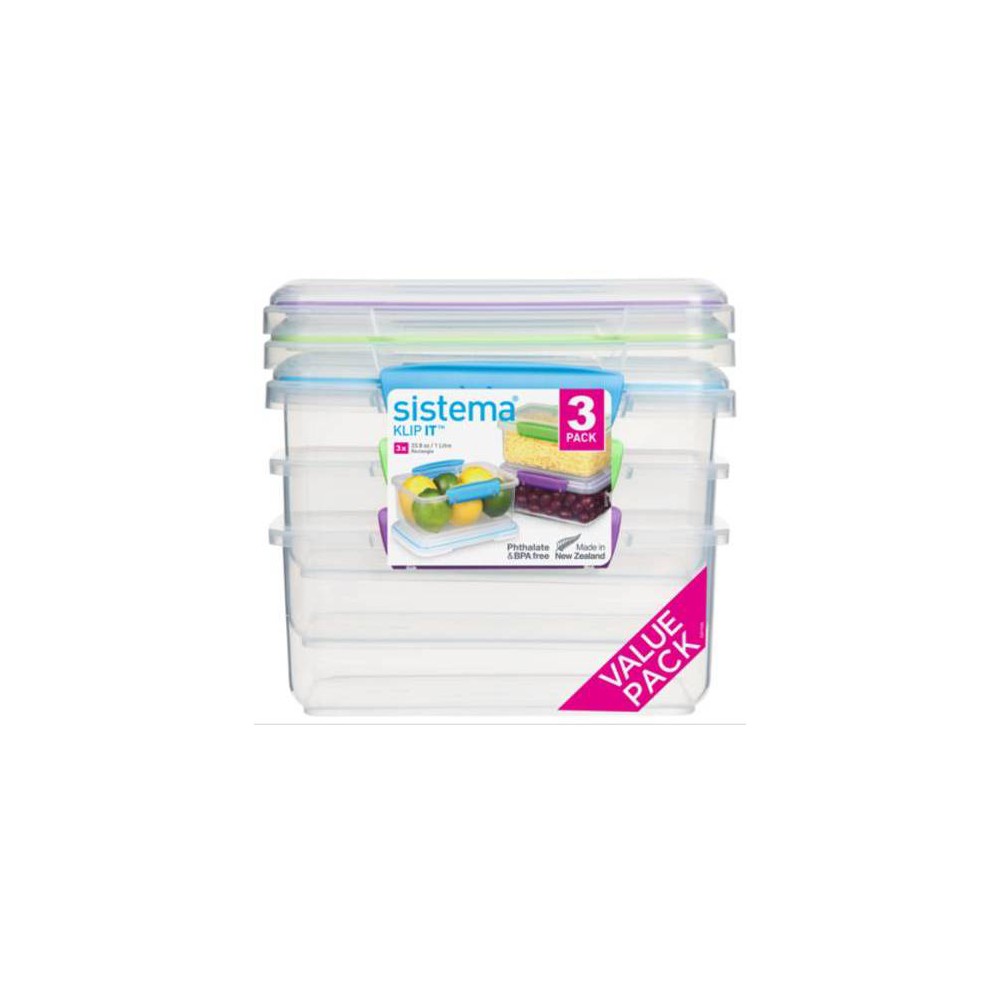 Sistema 3pk Plastic Rectangular Food Storage Containers