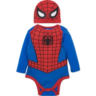Marvel Avengers Spider-man Baby Cosplay Bodysuit And Hat Newborn : Target