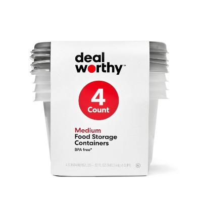 Medium Square Food Storage Containers - 32 Fl Oz/4ct - Dealworthy™ : Target