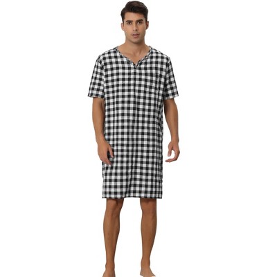 Lars Amadeus Men's V-neck Short Sleeves Plaid Sleep Nightshirt : Target