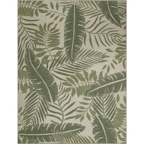 Nourison 8' X 10' Garden Oasis Tropical Leaf Flatweave Indoor Outdoor ...