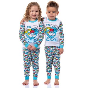 The Smurfs Toddler Kids Smurfette Papa Smurf Brainy Smurf Pajama Set ...