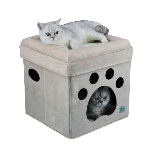 Go Pet Club Comfy Cat Cube Bed Paw Print F880 - Beige : Target