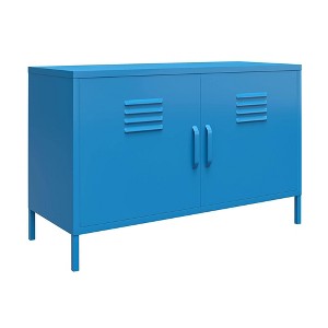2 Door Cache Metal Locker Accent Cabinet Bright Blue Novogratz Sturdy Home Office Organizer with Fixed Shelves