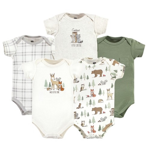Hudson Baby Cotton Bodysuits, Forest Animals 5-pack, 0-3 Months : Target