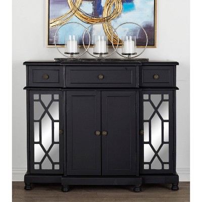 Glam Mirror And Wood Storage Cabinet Black - Olivia & May: Mirrored ...