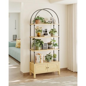 Arched Bookshelf with Door 71" Tall Black 5-Tier Arch Bookcase with ...