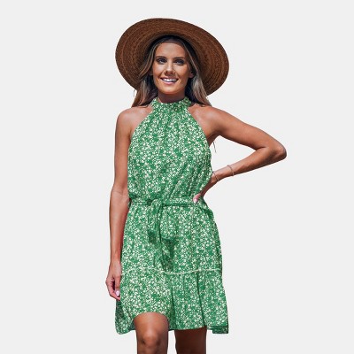 Women's Green Ditsy Floral Halterneck Mini Dress - Cupshe : Target