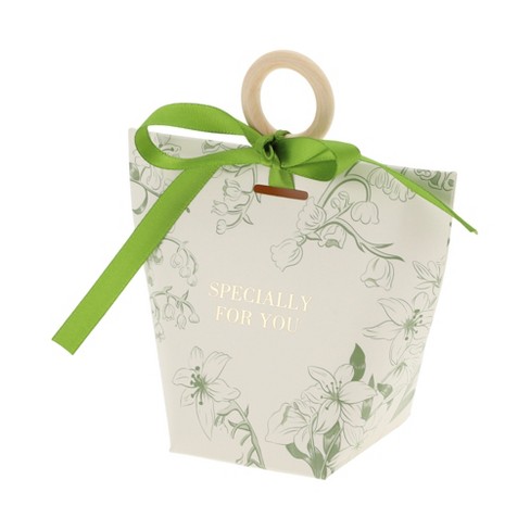 Unique Bargains Gift Boxes With Ribbons And Wood Rings 2.36"x2.36"x3.94 ...